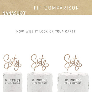 NANASUKO Modern Cursive 60th Birthday Cake Topper - sixty - Double Sided Rose Gold Glitter - Premium Quality Made in USA