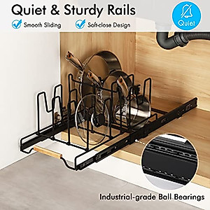 KES Pull Out Cabinet Organizer, Pot and Pan Organizer for Cabinet 12" W * 21" D Cookware Organizer Slide Out for Pans, Pots, and Lids Matte Black Under Sink Organizers and Storage, KPR500W30D53-BK