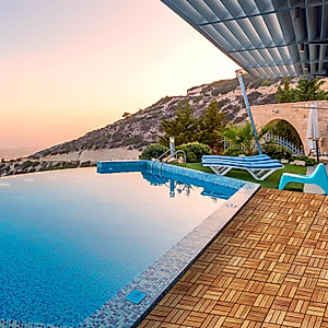 Solid Wood Interlocking Deck Tiles (Pack of 10, 12" x 12"), Acacia Deck Tiles, Floor Tiles for Both Indoor and Outdoor Use, Waterproof All Weather 12slats (12x12, 12 Slat)