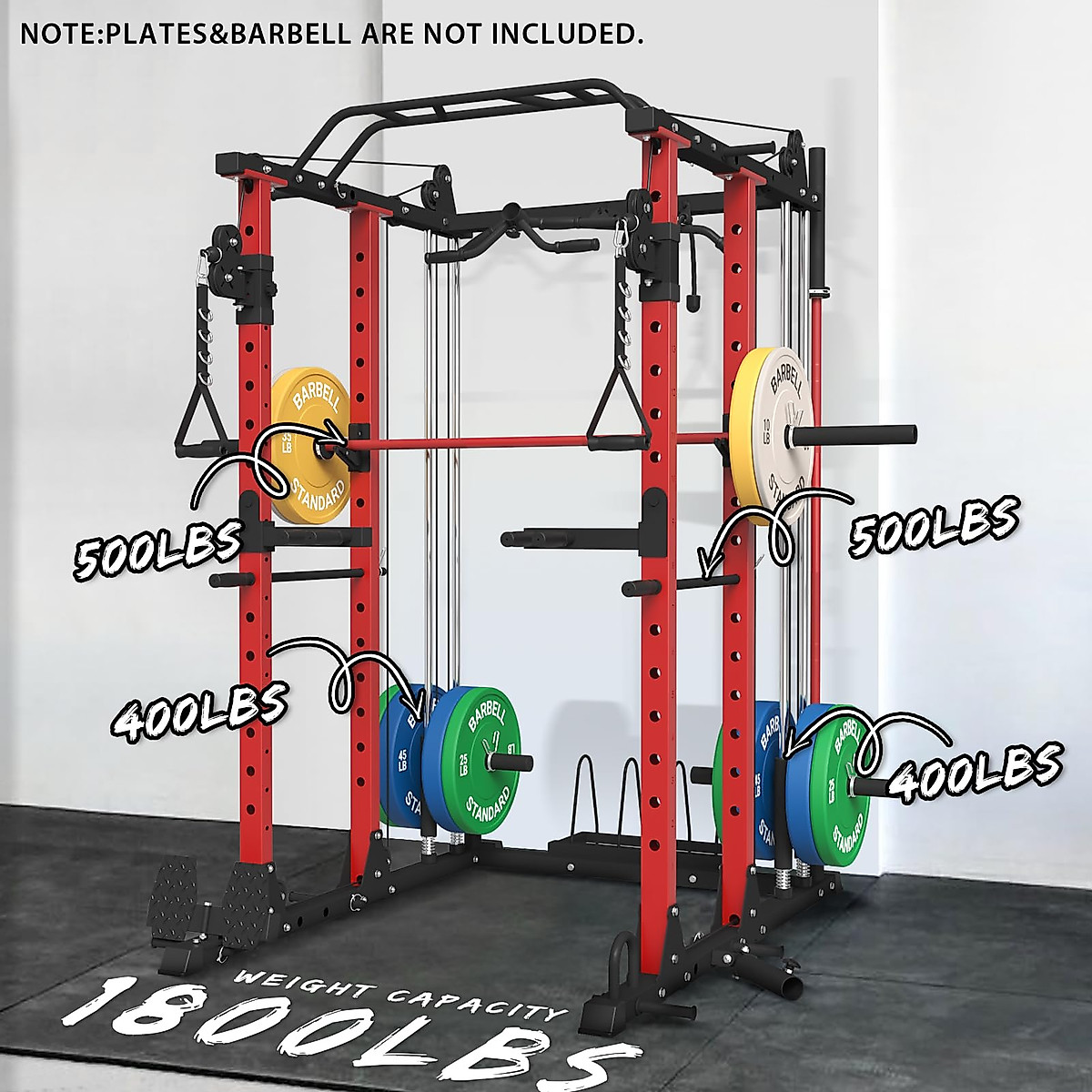 ER KANG Multi-Functional Power Rack, Power Cage with Dual Pulley System, Strength Training Squat Rack Home Gym Fitness