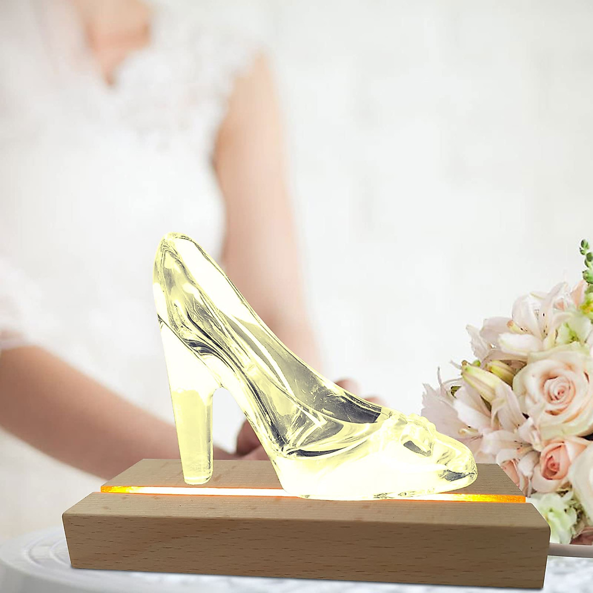 4.33 Inch Rectangle Display Pedestal, Wooden Light Display Stand LED Base Art Lights Display Pedestal Crystal Wood Lighted Base Stand for Crystal Display Glass Art Pedestal Paperweighs (4 Pcs)