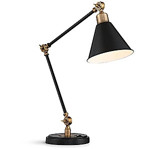360 Lighting Wray Modern Adjustable Desk Lamp 26 3/4" High with USB Charging Port Painted Black Brass Metal Cone Shade for Living Room Bedroom House Bedside Nightstand Home Office Reading