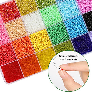 DICOBD 21600pcs 2mm 12/0 Glass Seed Beads Craft Beads Kit and 1200pcs Letter Alphabet Beads for Friendship Bracelets Jewelry Making Necklaces and Key Chains with 2 Rolls of Cord