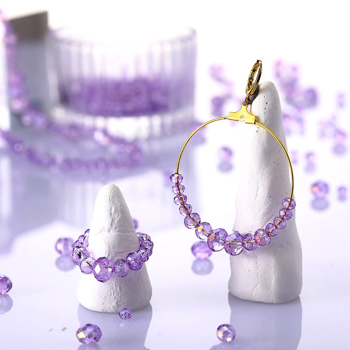 WILLBOND 600 Pcs Crystal Glass Beads for Jewelry Making Bulk Faceted Gemstone Rondelle Loose Beads for Bracelet DIY Crafts 8 mm, 6 mm, 4 mm(Purple)