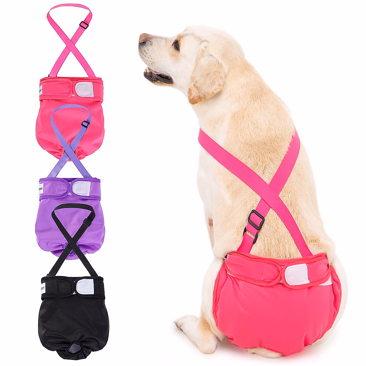 3 Pack Avont Washable Female Dog Diaper with Suspender, Reusable Girl Doggie Diapers for Small Medium Large Doggy in Heat Cycle Period Incontinence -L