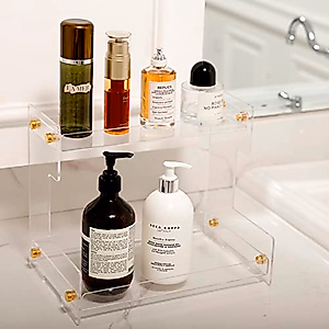 Yooloks Bathroom Organizer Countertop Acrylic 2 Tier - Counter Storage Organizer Makeup Organizer Vanity Shelf - Clear