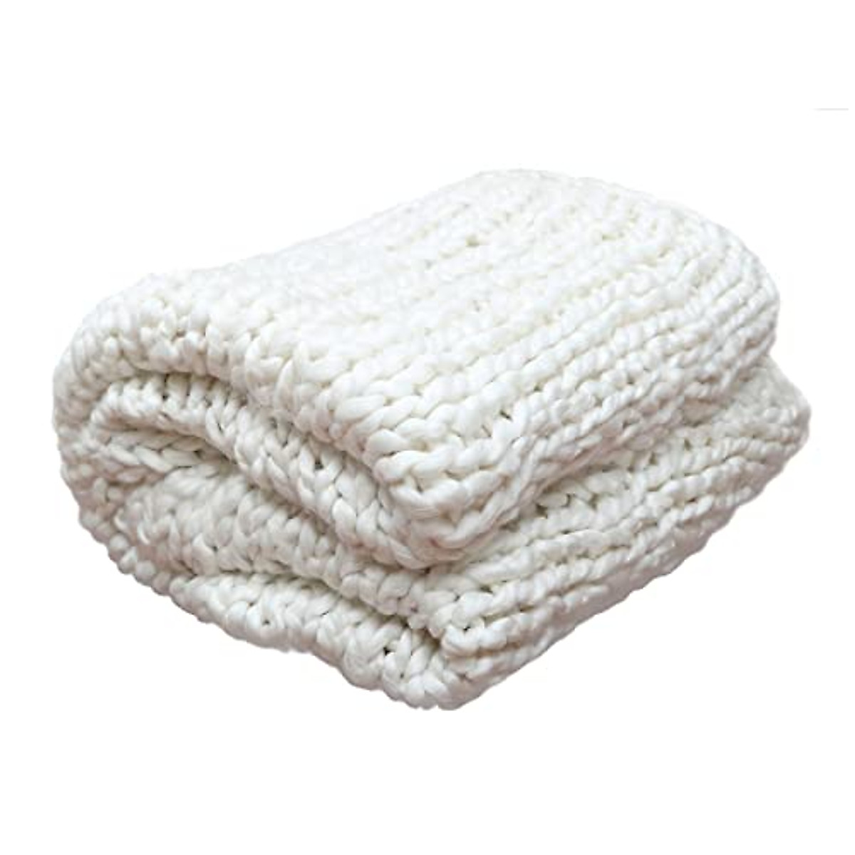 Chunky Knit Throw Blanket - Hand Made - Acrylic & Wool Boho Blankets for Chair, Sofa, Bed & Home Decorations - Warm Cover - Decorative Furnishings - 50’’ x 70’’ - Ivory – Woven.St