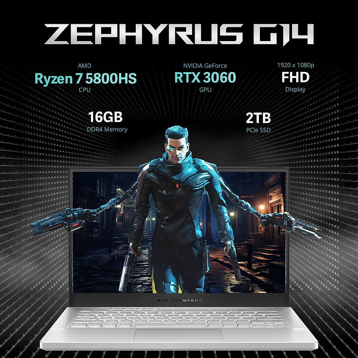 ASUS ROG Zephyrus Gaming Laptop, 14" FHD 144Hz Display, AMD Ryzen 7-5800HS, NVIDIA GeForce RTX 3060 6GB GDDR6, 16GB RAM, 2TB SSD, Backlit Keyboard, Win 11 Home, White, 128GB Hotface Extension Set