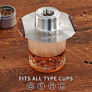 Cocktail Smoker Kit with Torch, Deppon Stainless Steel Smoker Top with 4 Kind of Wood Chips for Whisky and Bourbon, Old Fashioned Drink Smoker Kit for Home Bar Gift for Men, Dad, Husband (No Butane) (Silver)