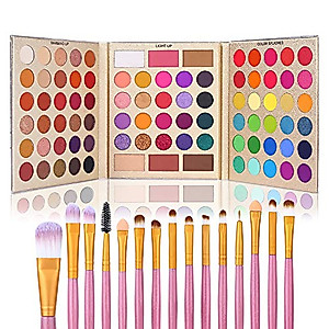 UCANBE Professional 86 Colors Eyeshadow Palette with 15pcs Makeup Brushes Set Matte Glitter Long Lasting Highly Pigmented Waterproof Contour Blush Powder Highlighter All in One