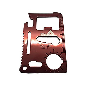 (5 Pack, Red) Ninja Outdoorsman 11 in 1 Stainless Steel Credit Card Pocket Sized Survival Multi Functional Tool - Stocking Stuffers, Christmas Gifts Under 10 Dollars