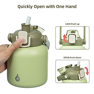 BJPKPK Insulated Water Bottles with Straw, 20oz Cute Water Bottles with Handle, BPA Free Stainless Steel Metal Water Bottles, Easy Carry Thermos Water Bottle for Men & Women, Light Green