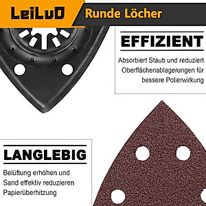 LEILUO 127 Pcs Oscillating Tool Sanding Pad Kit 2Pcs 3-1/2 Inch Triangle Sanding Pads 2Pcs Fingertip Sand Pad 120Pcs Sandpaper 3Pcs Adapters Compatible with DeWalt Dremel Milwaukee and More