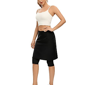 MAXE Women Swim Skirt with Legging Sun Protective UPF 50+ Swimming Tight Attached Skort Capris Black, Small