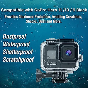Kacebela Waterproof Case for GoPro Hero 11/10/9 Black, 60M Underwater Dive Protective Housing Shell with Bracket Accessories