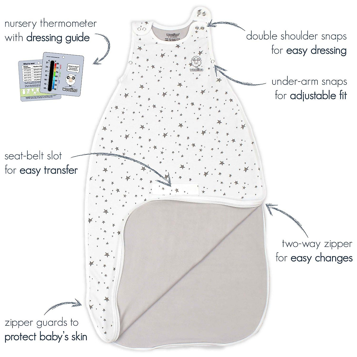 Woolino Merino Wool Ultimate Baby Sleep Sack - 4 Season Baby Wearable Blanket - Two-Way Zipper Adjustable Sleeping Bag for Babies and Toddlers - Universal Size (2-24 Months) - Sage