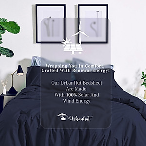 URBANHUT Queen Size Duvet Cover Set (3Pc),100% Cotton 400 Thread Count, Luxury Sateen Weave Quilt Cover, Soft & Breathable Comforter Cover with Hidden Button Closure and 2 Pillow Cases - Navy Blue