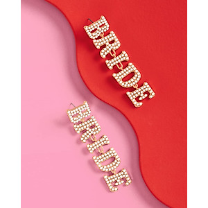 xo, Fetti Bride Pearl Drop Earrings, 3" Drop, Gold Pearl Charm Letter Jewelry | Bachelorette Party Decorations, Bridesmaid Gift, Bridal Shower, Wedding