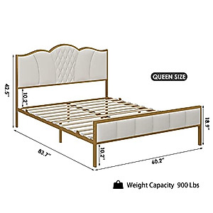 HITHOS Queen Size Bed Frame, Modern Upholstered Bed Frame with Tufted Headboard, Heavy Duty Platform Bed with Wood Slat Support, Noise Free, No Box Spring Needed (Light Grey, Queen)