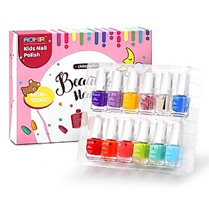 AOMIR kids nail polish set,Non Toxic Kids Nail Polish Set for Toddler,Water-Based Natural Safe Quick Dry Nail Polish Kit,Birthday Gift Nail Polish Set for Girl (11 Colors + 1 Coat) Kids Ages 3+