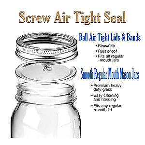 Regular Mouth Mason Jars 8 oz - (4 Pack) - Regular Mouth 8-Ounces Mason Jars With Ball Airtight lids and Bands - For Canning, Fermenting, Pickling, Freezing - Glass jar, Microwave & Dishwasher Safe