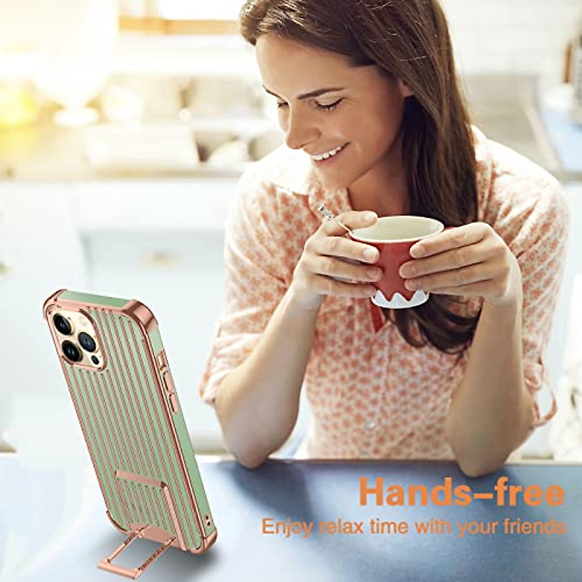 PTUONIU Kickstand Case Compatible with iPhone 13 Pro Max Case, [2 Ways Stand] Slim Soft Anti-Scratch Full-Body Shockproof Protective Case for iPhone 13 Pro Max Phone Case - Green