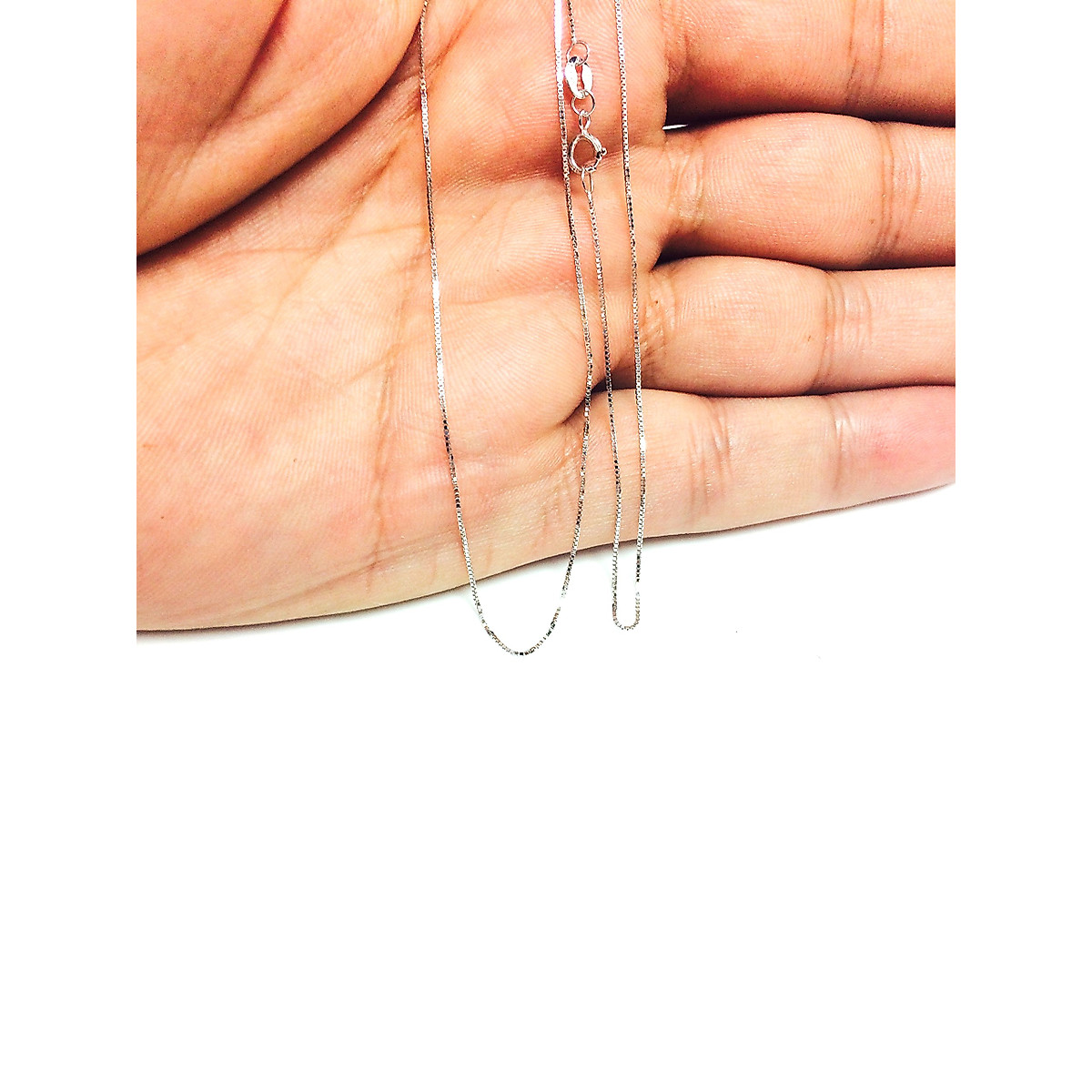 Jewelry Affairs 14k Real Solid Gold Box Style Chain Necklace, 0.6mm (20 Inches, White Gold)