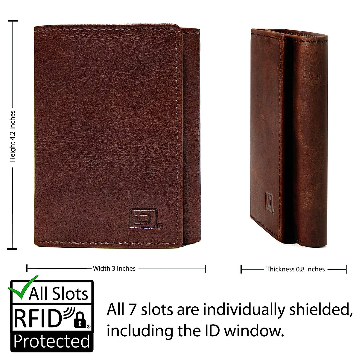Slim RFID Blocking Trifold Wallet for Men - Genuine Buffalo Leather - Whiskey