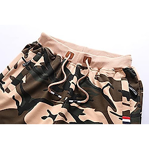Big Boy's Cotton Casual Classic Fit 8 Inch Inseam Elastic Waist Knit Shorts with Drawstring Pockets Youth 14 Khaki Camouflage