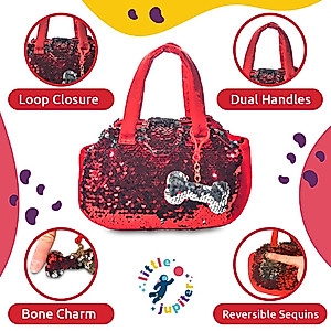 Little Jupiter Plush Pet Set with Purse w/Reversible Sequins & Charm - Stuffed Animal Toy for Kids Ages 4-5 - 6-7 - Stuffed Animal Purse - Stuffed Animals for Girls - (Brown Labradoodle)