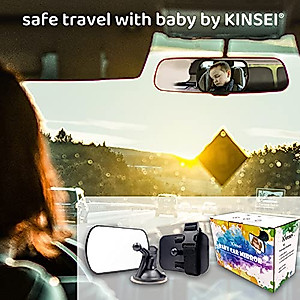 KINSEI Baby Car Mirror - Rear View Baby Car Back Seat Mirror - Child Observation Mirror Wide Convex and Shatterproof - 2 way of Connection Suitable for both Rear-facing and Forward-facing
