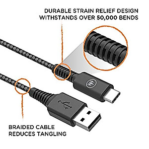 EcoSurvivor USB Type C Cable, USB-A to USB-C Black Nylon Braided Fast Charging Cable, 8ft, For iPhone 15/Pro/Max, iPad Air/Pro, MacBook, Samsung Galaxy S23/S22/Ultra, Google Pixel, 44851