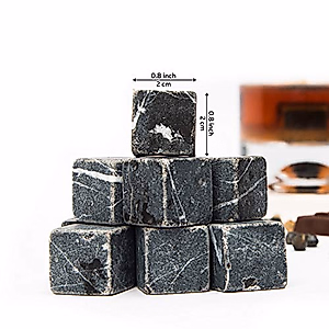 Premium Whiskey Stones Gift Set with 12 Pcs Stones and Bag. Whiskey, Bourbon, Cognac, Scotch,Gin, Wine Beverage. Marble Reusable Ice Cubes. Birthday Gift for Whiskey Lovers.… (Dark Grey)
