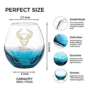 XIAHAN Taurus Stemless Wine Glass, Zodiac Gift Water Cup, Glass Cup, Coffee Cup, Gift for Men and Women