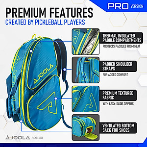 JOOLA Tour Elite Pro Pickleball Bag – Backpack & Duffle Bag for Paddles & Pickleball Accessories – Thermal Insulated Pockets Hold 4+ Paddles - Includes Fence Hook Blue/Yellow