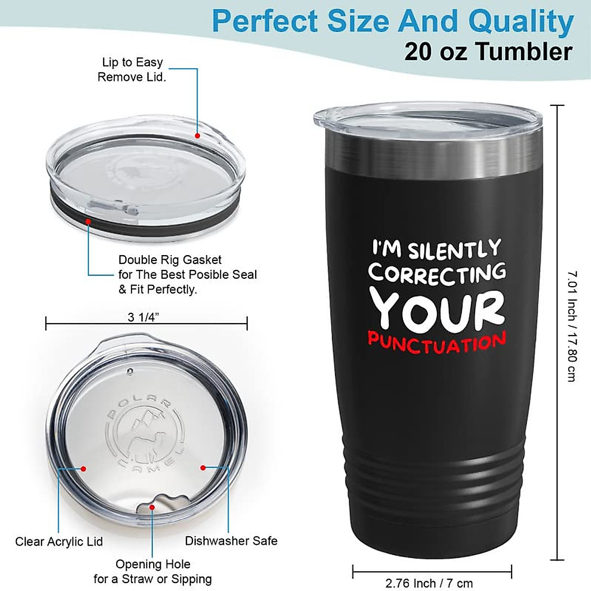 English Teacher Black Edition Viking Tumbler 20oz - I'm silently correcting - English Teacher Commas Save Jokes School Punctuation Synonym Writing Linguistic