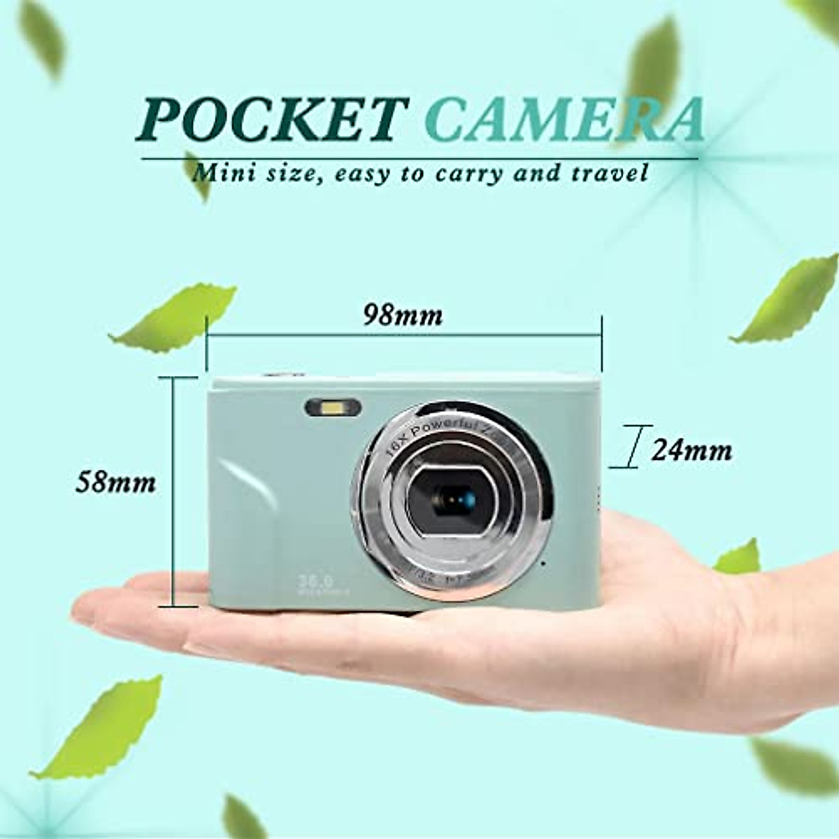 QSYY Boys and Girls Children's Digital Camera-36 Million Pixels, 16X Digital Zoom, with 32GB SD Card, High-Definition 1080P Rechargeable Mini Camera, Suitable for Students, Teenagers, Children,Green