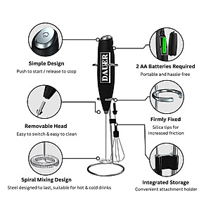 Dairy Maestro - Premium Milk Frother and Whisk for Barista-Quality Beverages. Perfect for Cappuccinos, Lattes, Matcha, Hot Chocolates, Smoothies, Milkshakes, Salad Dressings and Omelettes (Gray)