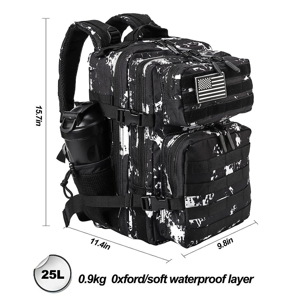 LHI Tactical Military Backpack for Men and Women 25L Army Assault Pack Bag Large Rucksack with Molle System - Black Lightning