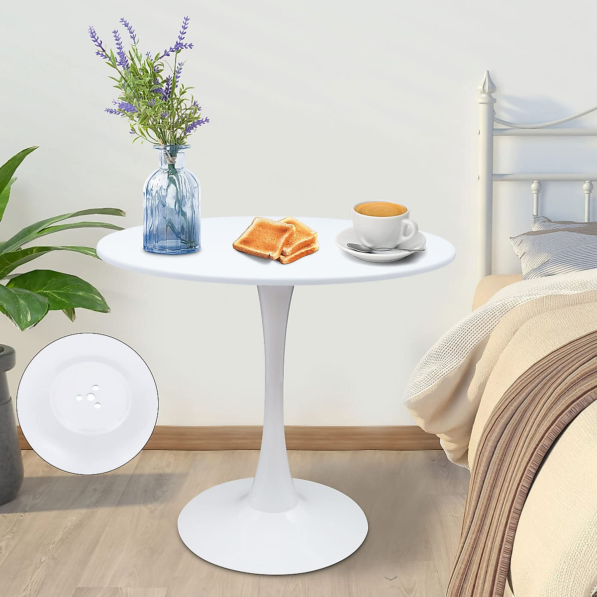 31.5" Round White Dining Table, Modern Kitchen Table, Mid-Century Leisure Table with Pedestal Base in Tulip Design for Kitchen Dining Room & Living Room