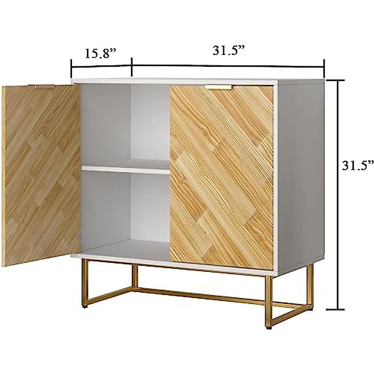 Accent Cabinet with 2 Doors, White Buffet Sideboard Cabinet with Gold Metal Base, Kitchen Accent Storage Cabinet Console Table with Adjustable Shelf, Boho Cabinet Credenzas for Living Room