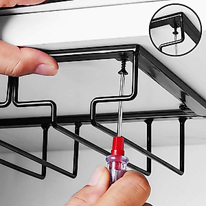 Wine Glass Rack,Under Cabinet Stemware Wine Glass Holder Glasses Storage Hanger Metal with 3 Rows for Bar Kitchen (Black)