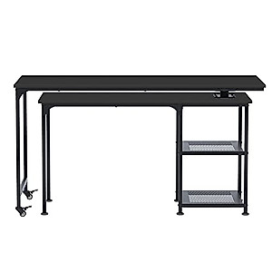 soges Reversible L Shaped Desk, 360° Free Rotating Corner Computer Desk, 55 inch L Desk with Storage Shelves for Home Office, Modern Study Writing Table Workstation, Black
