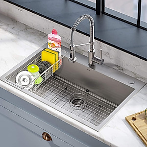 Retractable sink drain rack, 304stainless steel expandable sink storage rack, adjustable sink rack, kitchen sponge drying rack, sink tray, soap rack, breathable drainage (adjustable length 14in-18in)