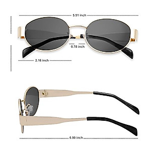 knliwkm Trendy Retro Oval Sunglasses for Women Gold Fashion Designer Shades Vintage 90s Style Classic Sun Glasses