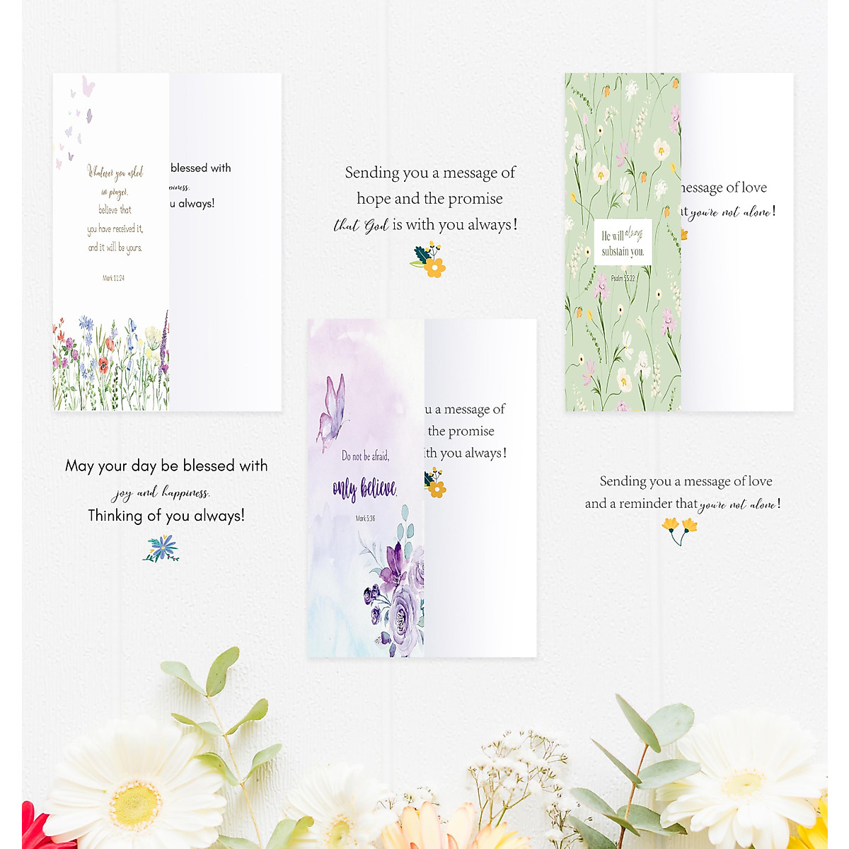 Nihuecne 24 Pack Floral Christian Thinking of You Cards with Self-adhesive Envelopes, 4"x6" Boxed Blessing Religious NoteCards with Sentiments Inside, 24 Bible Verses, 24 Desiqns