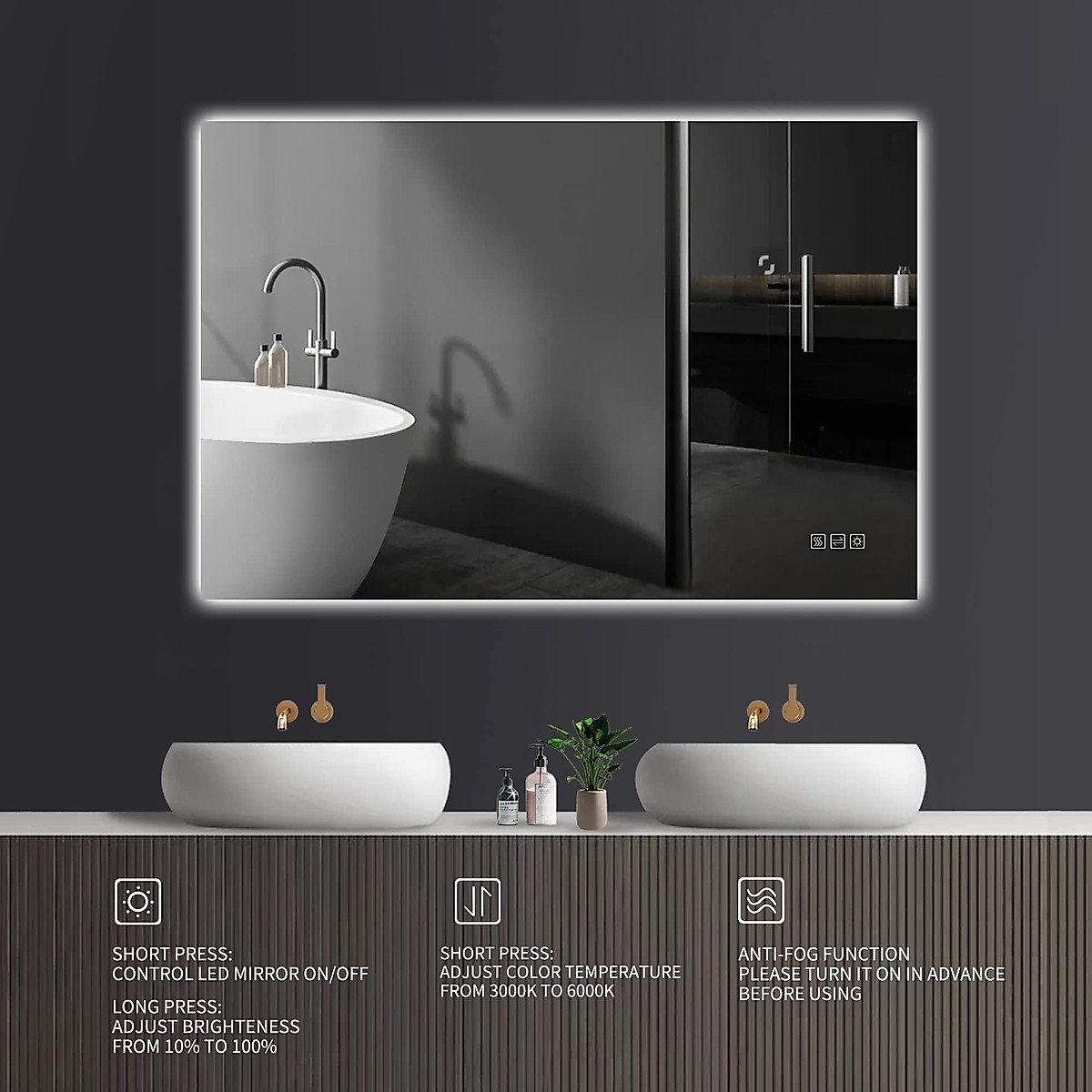 KEECKA 24x36 Inch LED Bathroom Mirror with Lights,Backlit, Anti-Fog Wall Mounted Dimmable Lighted Bathroom Mirror,3-Color Warm/Natural/White High(Vertical & Horizontal)