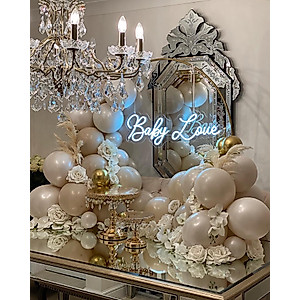 Pearl White Balloon Garland Arch Kit 112pcs Pearl Sand White Double-Stuffed Balloons Arch With Pearl Stickers For Bridal Shower Wedding Birthday Baby Shower Anniversary Decorations(Sand White)