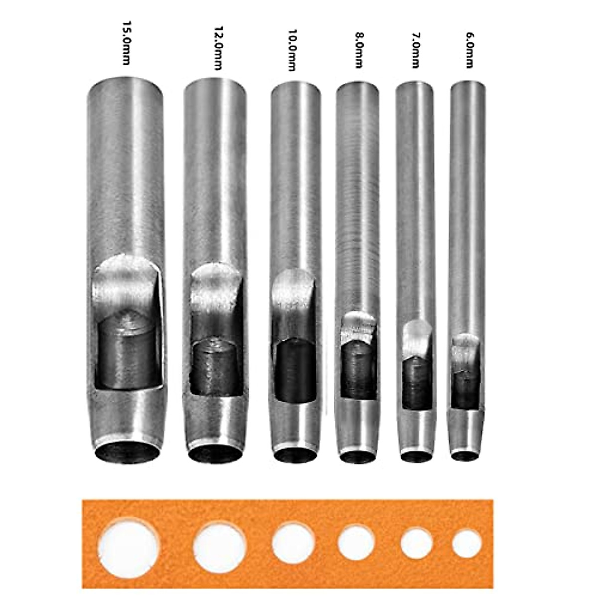 WUTA 5Pcs Hollow Punch Leather Hole Punch Cutter 6mm-15mm Round Punch Tool Set, Leather Craft Working Kit for Leather, Watch Band, Fabric, Plastics, Gasket Belt (6+8+10+12mm+15mm)