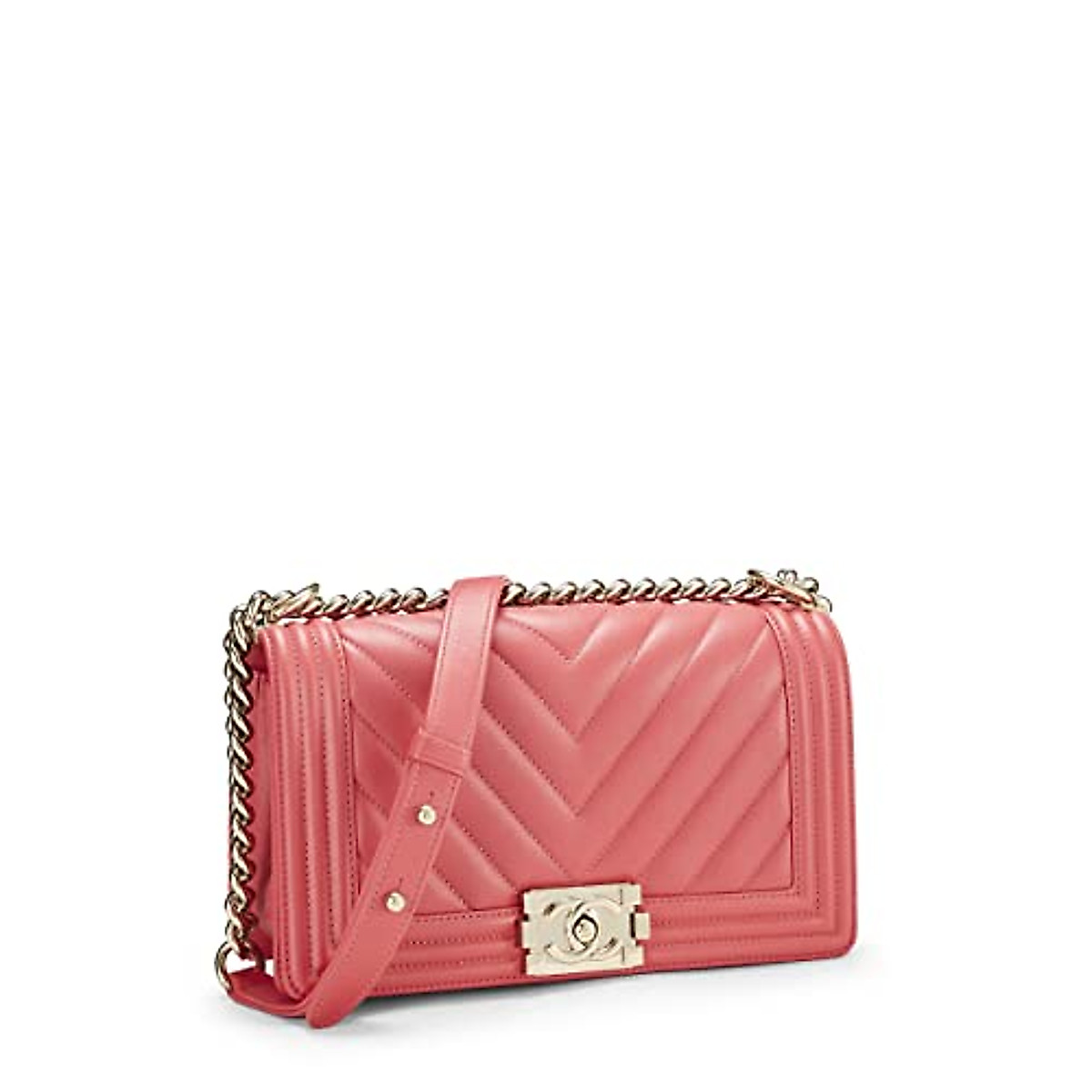 CHANEL, Pre-Loved Pink Chevron Calfskin Boy Bag Medium, Pink